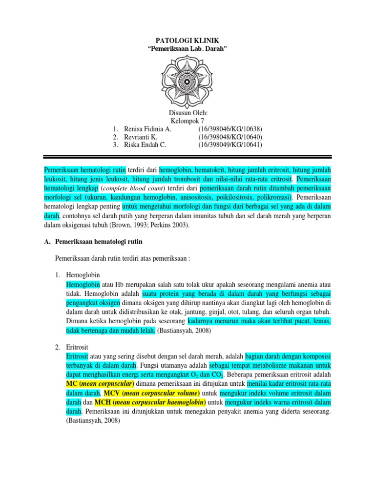 Pemeriksaan Hematologi Rutin dan Lengkap | PDF | Pengembangan Diri ...