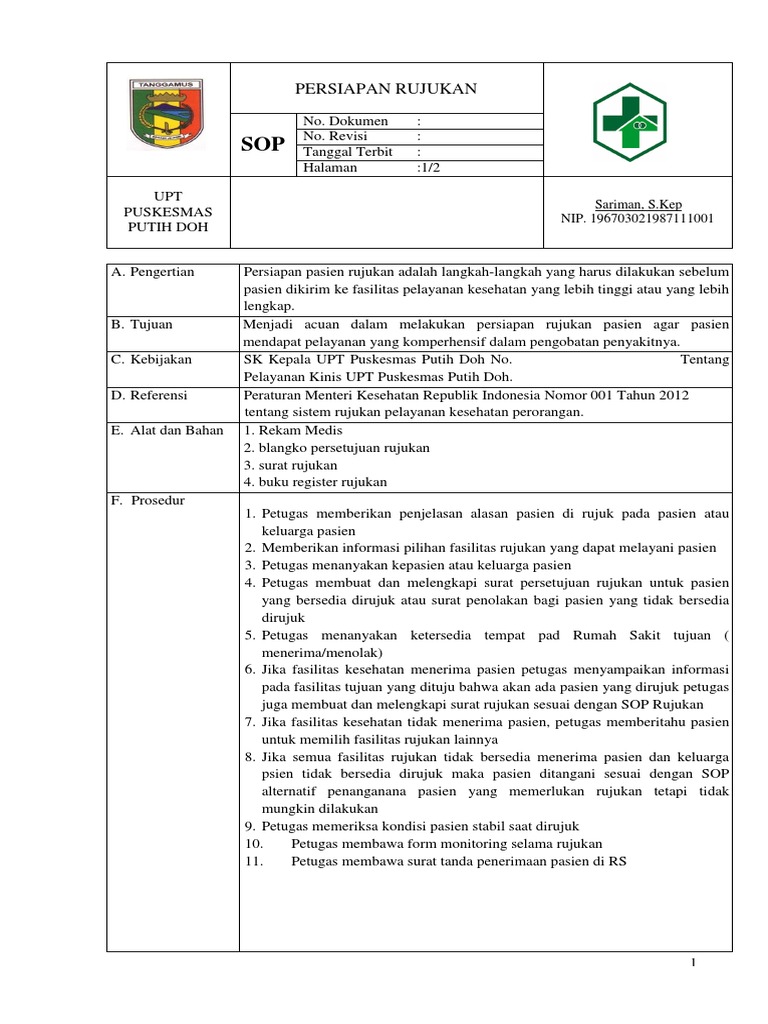 Sop Persiapan Pasien Rujukan | PDF