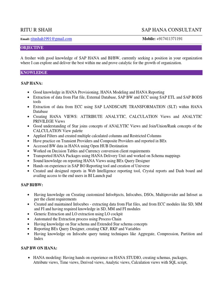 Resume - Ritu Shah | PDF | Sap Se | Databases