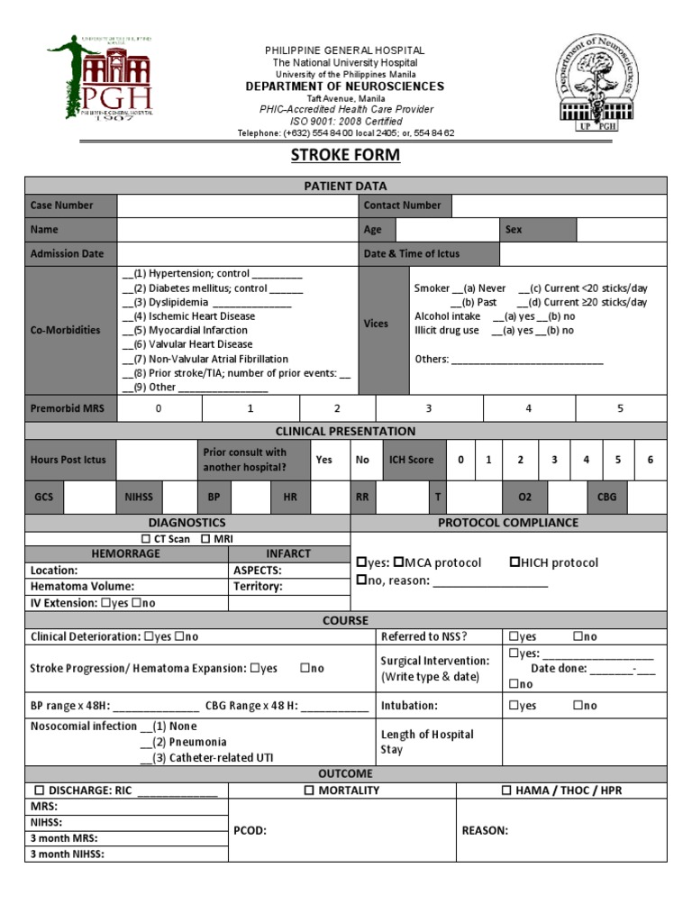 Stroke Form: Patient Data | Download Free PDF | Stroke | Intensive Care ...