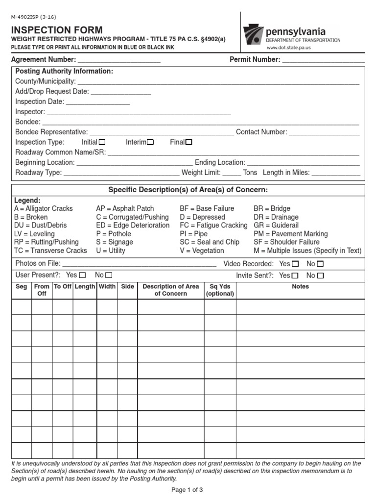 Inspection Form | PDF | Road | Road Surface