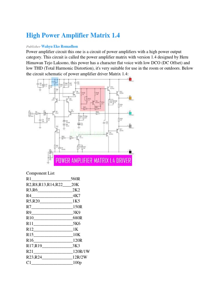Matrix 1.4 High Power Amplifier Circuit | PDF | Amplifier | Direct Current