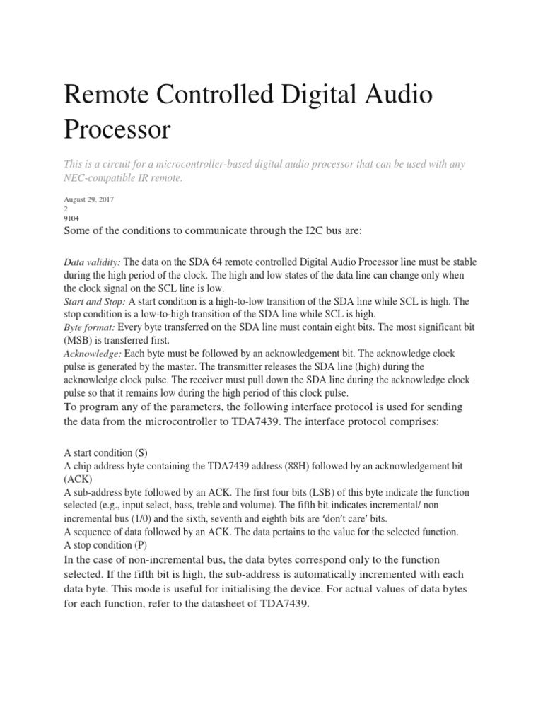 Remote Controlled Digital Audio Processor - Full Project Available | PDF | Digital Technology ...