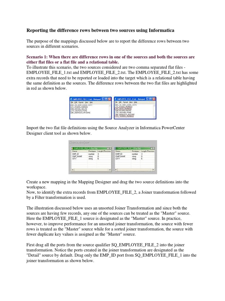 Reporting The Difference Rows Between Two Sources Using Informatica | PDF | Relational Model ...