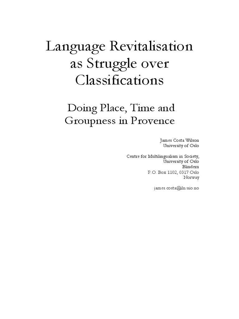 Language Revitalization As A Struggle Over Classification James Costa ...