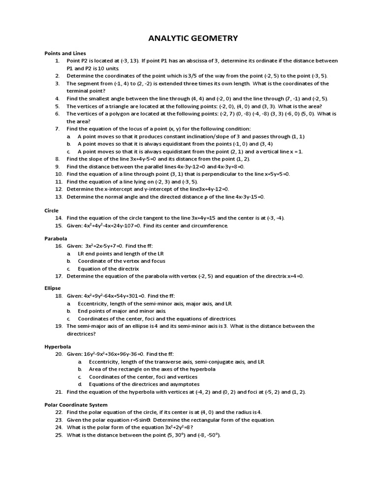 Analytic Geometry Problems and Solutions | PDF | Ellipse | Differential ...