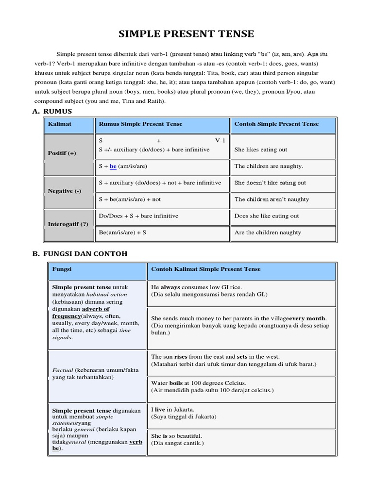 Simple Present Tense, Past Tense, Conditional Sentence Type 1, Conditional Sentence Type 2 | PDF ...
