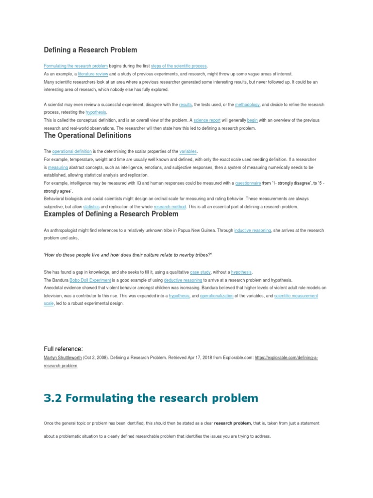 Defining A Research Problem | PDF | Hypothesis | Experiment