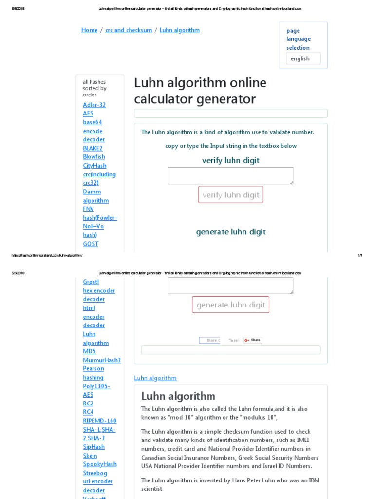 Luhn Algorithm Check Calculator Pdf Error Computer Programming 6318