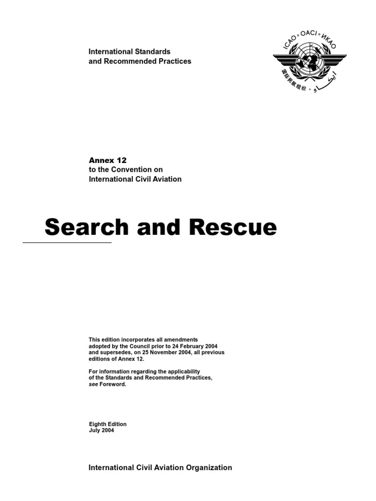 ICAO Annex 12: Search and Rescue Guide | PDF