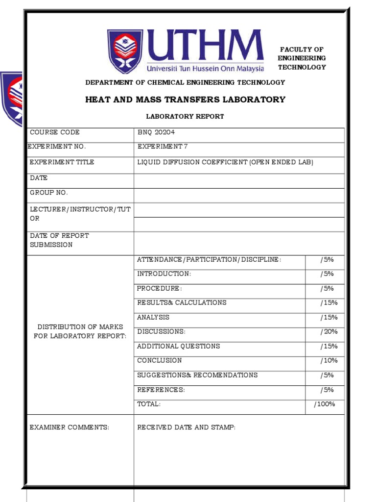 Engineering Lab Report Analysis | PDF | Diffusion | Molar Concentration