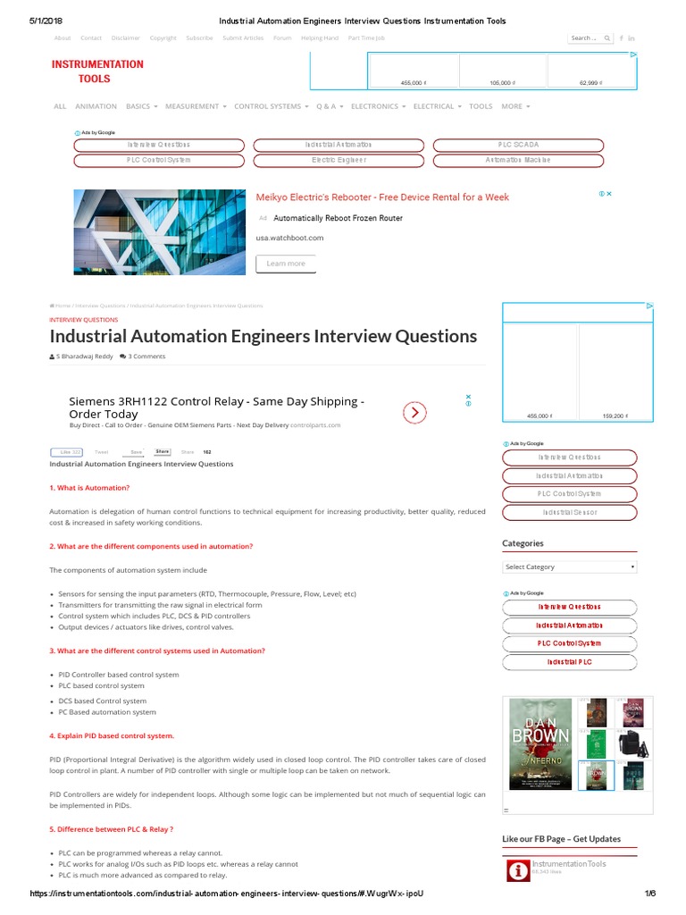 Industrial Automation Engineers Interview Questions Instrumentation Tools | PDF | Programmable ...