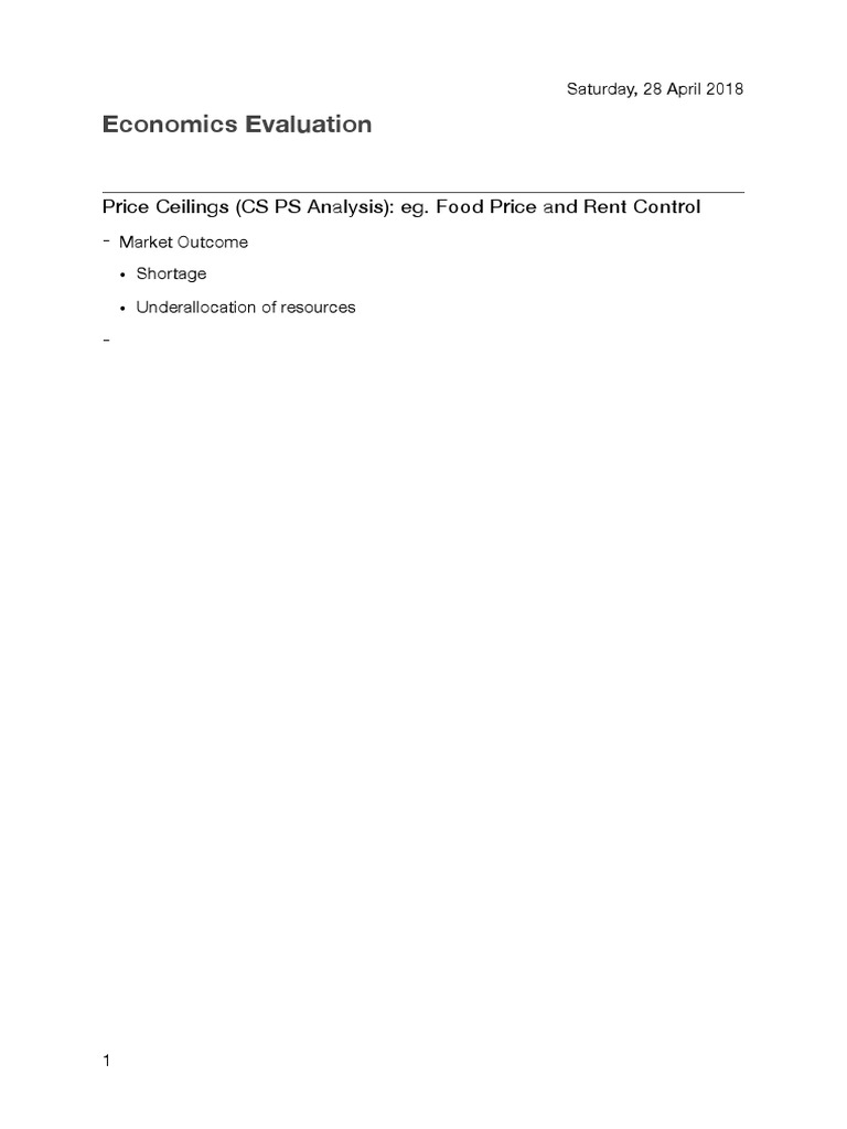 Economics Evaluation: Price Ceilings (CS PS Analysis) : Eg. Food Price ...