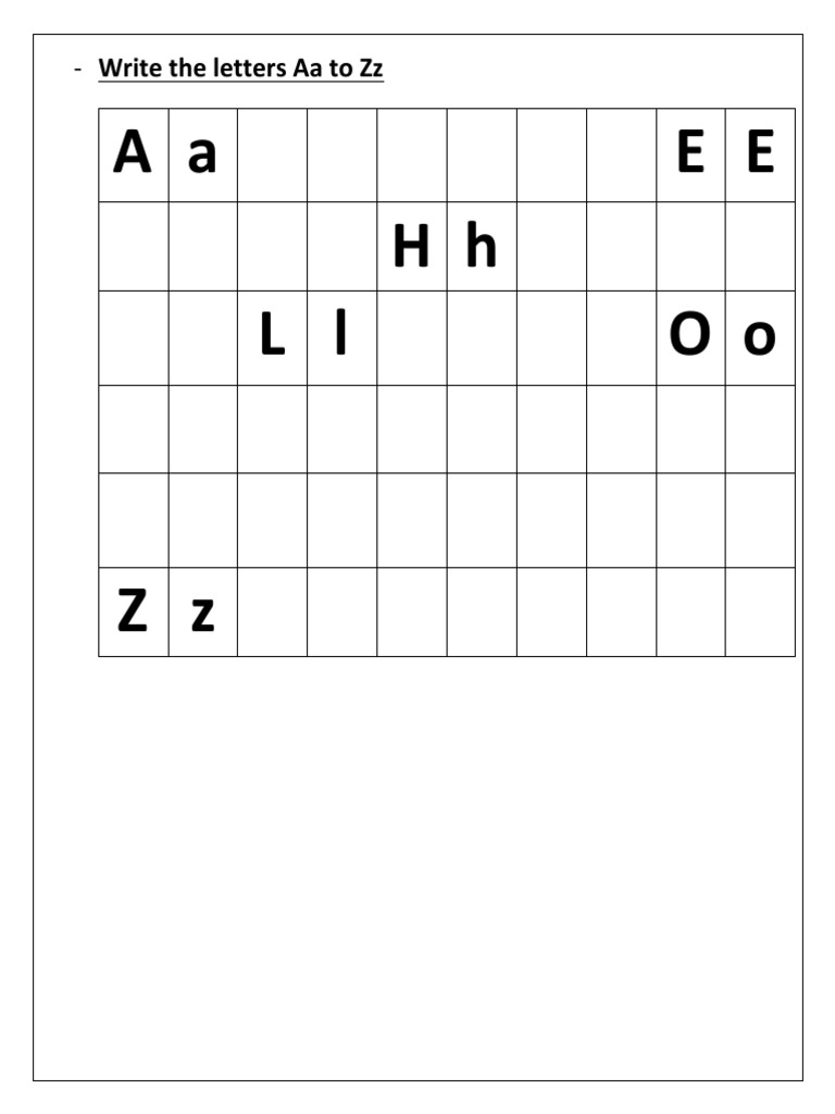 A A E E H H L L O O: - Write The Letters Aa To ZZ | PDF