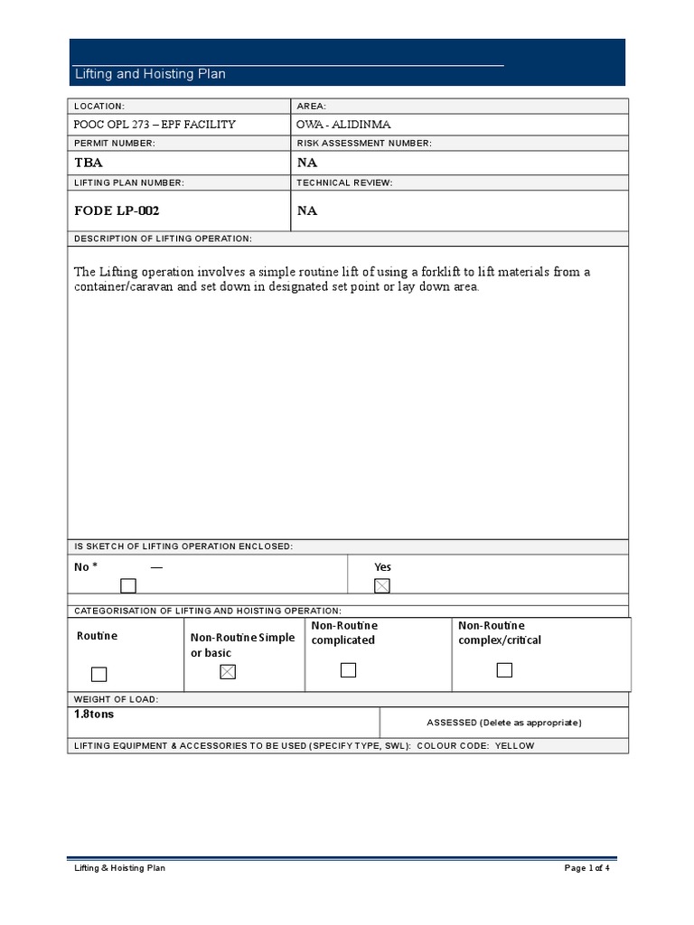 Sample Lift Plan.doc | Forklift | Business