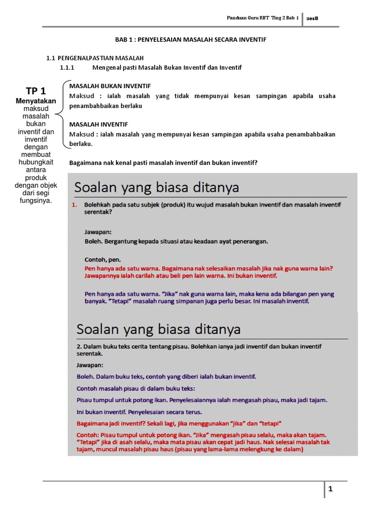 Panduan Guru RBT Bab 1 | PDF