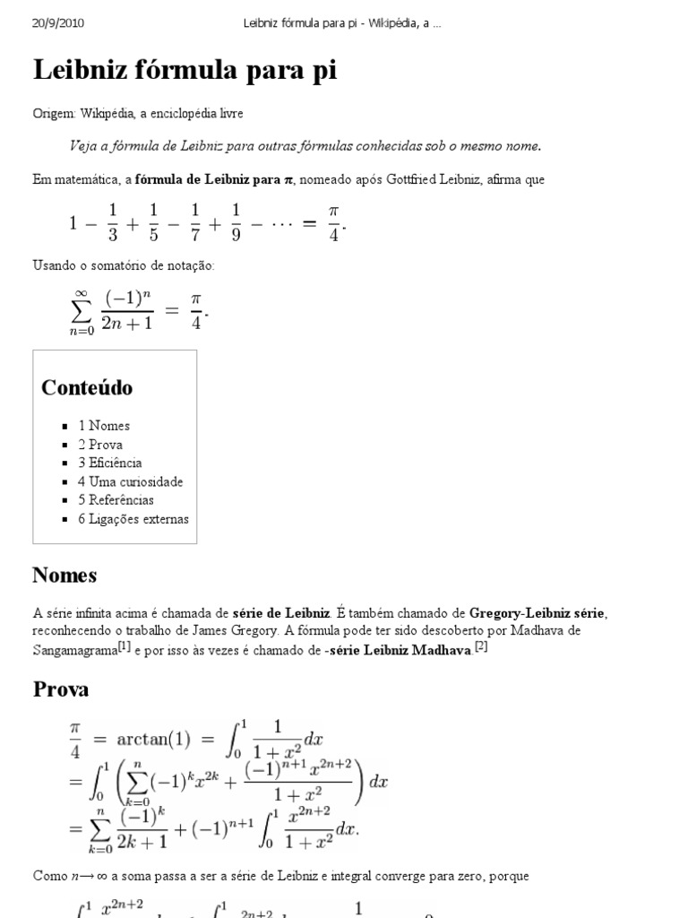 Leibniz Fórmula para Pi - Wikipédia, A Enciclopédia Livre | PDF | Série ...
