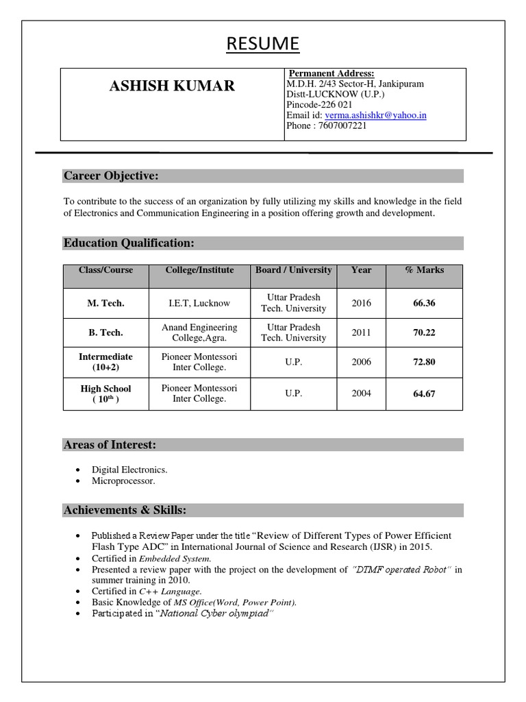 Ashish Resume EC New | PDF | Science And Technology | Communication