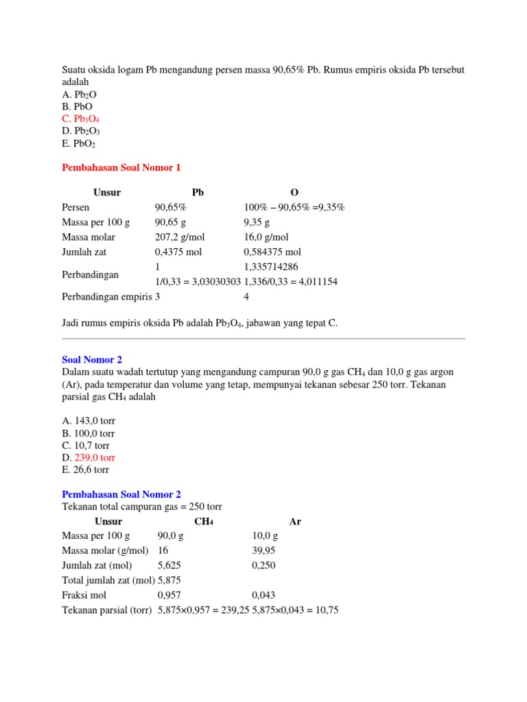Suatu Oksida Logam PB Mengandung Persen Massa 90 | PDF | Sains & Matematika