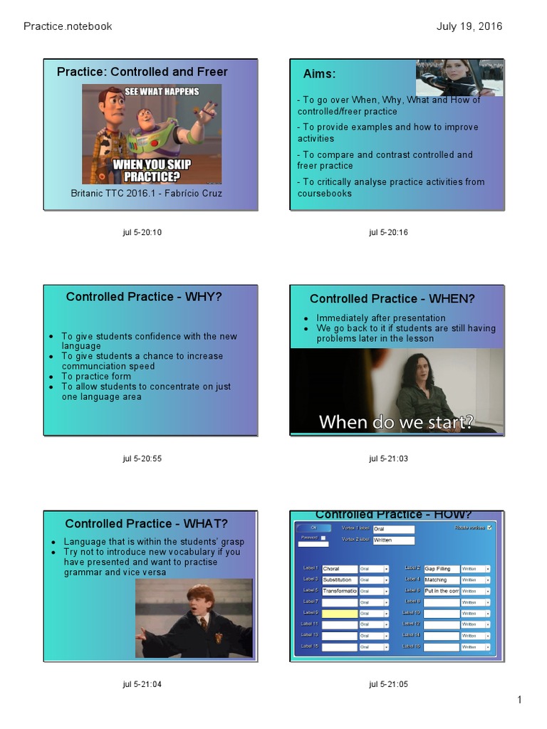 Controlled vs Freer Practice Guide | PDF | Attention | Semiotics