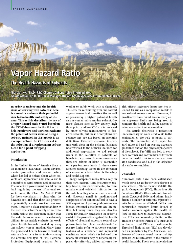Vapor Hazard Ratio- The Health Hazard of Solvents | Solvent | Chemical ...