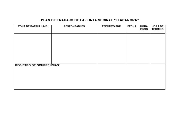 Plan de Trabajo de La Junta Vecinal | PDF