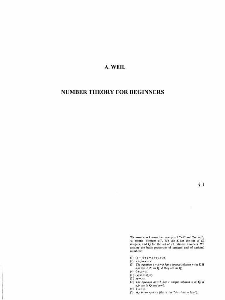 Number Theory For Beginners - Weil A PDF | PDF | Group (Mathematics ...