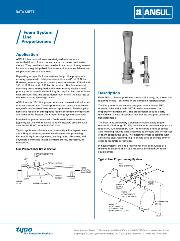 Ansul Line Proportioners | PDF | Valve | Flow Measurement