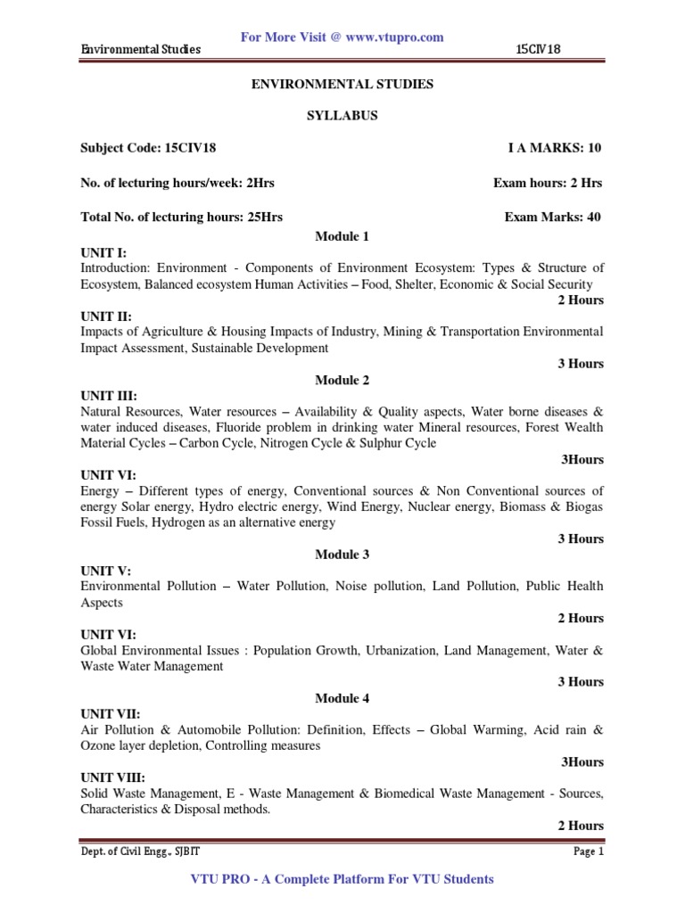 Environmental Studies Syllabus Overview | PDF | Food Web | Atmosphere ...