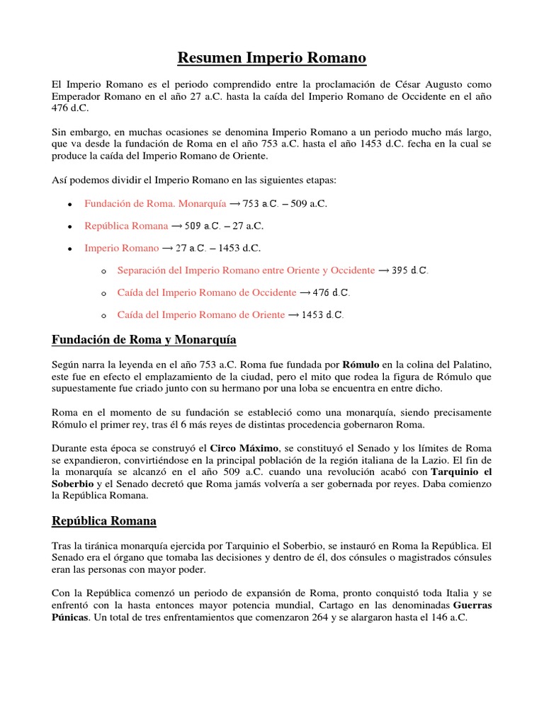 Resumen Imperio Romano | PDF | imperio Romano | Roma antigua