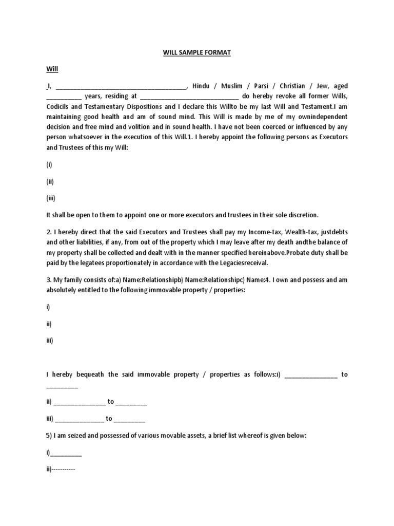 Will Sample Format | PDF | Will And Testament | Inheritance