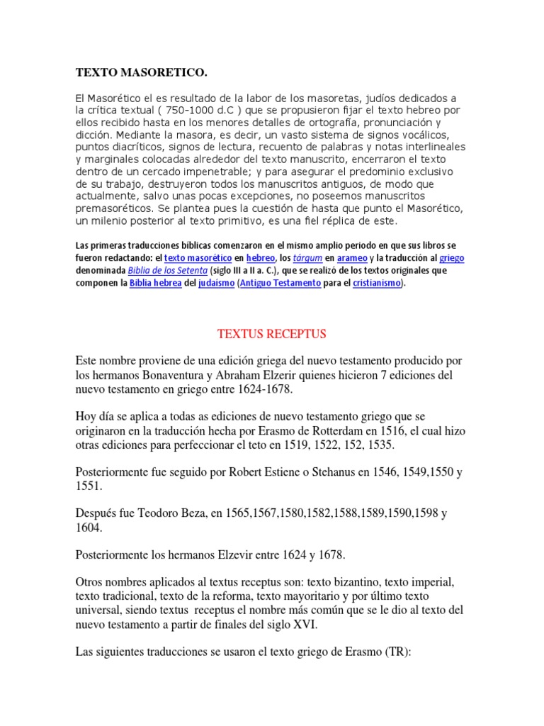 Texto Masoretico | PDF | Nuevo Testamento | Versiones bíblicas y ...