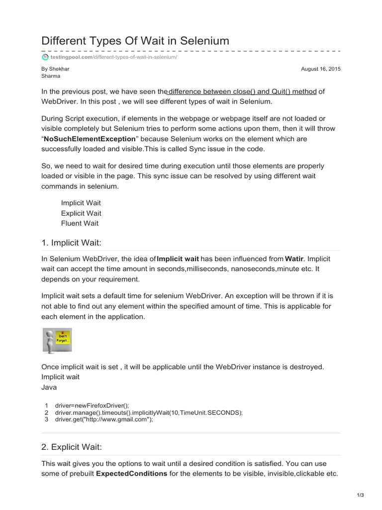 Different Types of Wait in Selenium | PDF | Parameter (Computer ...