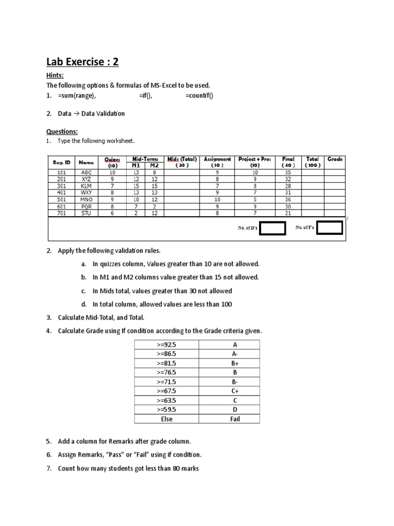 Excel Exercise+2 | PDF | Teaching Mathematics