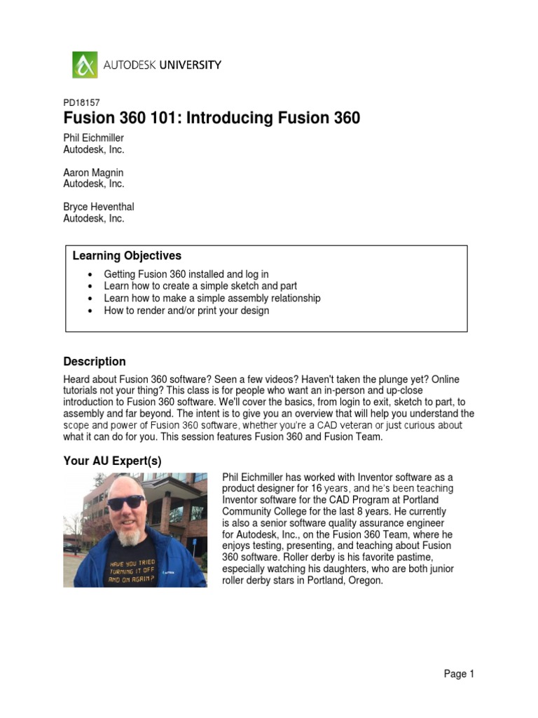 Fusion 360 101: Introducing Fusion 360: Learning Objectives | PDF ...