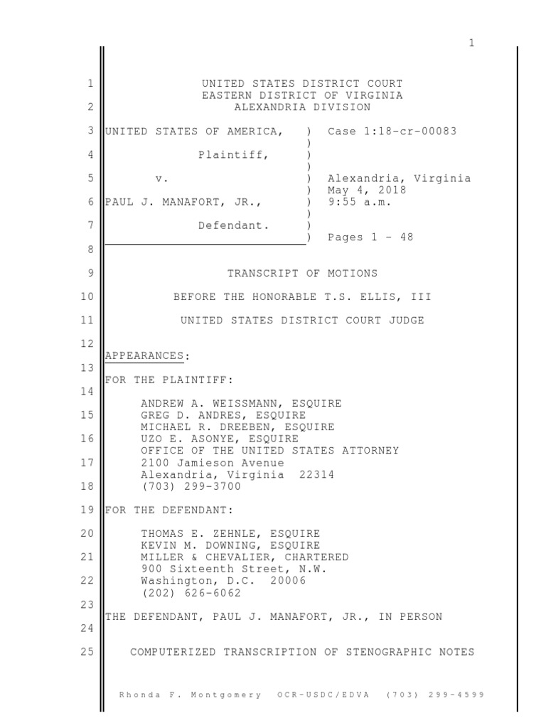 U.S Special Counsel Mueller - Vs - Paul Manafort - Judge TS Ellis III ...