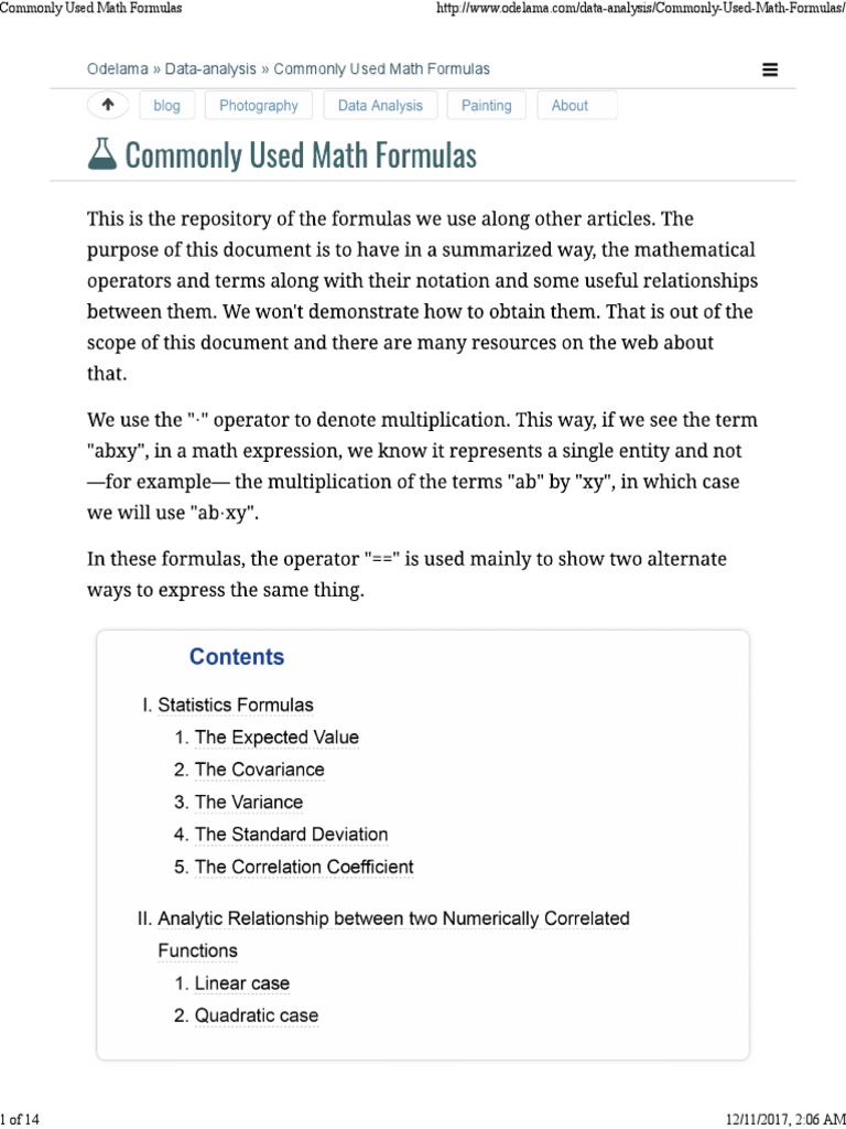 Commonly Used Math Formulas | PDF | Correlation And Dependence ...