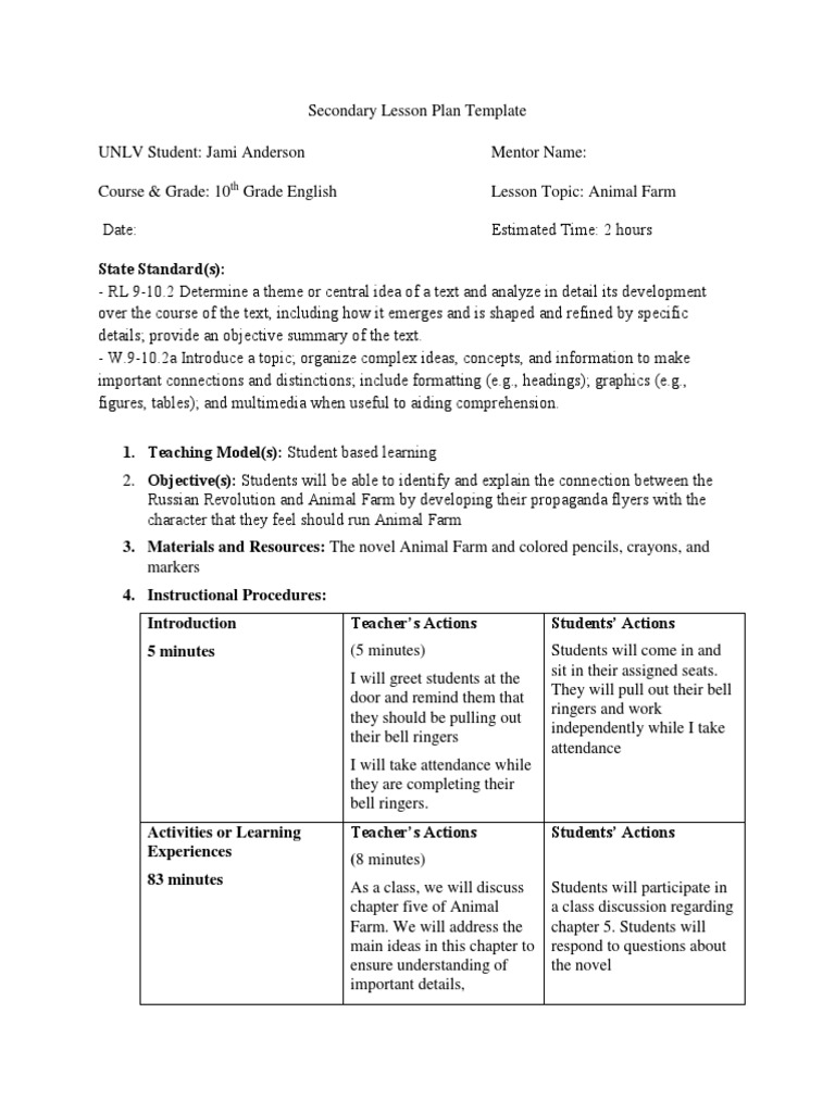 Propaganda Lesson Plan: Animal Farm | PDF | Lesson Plan | Teachers