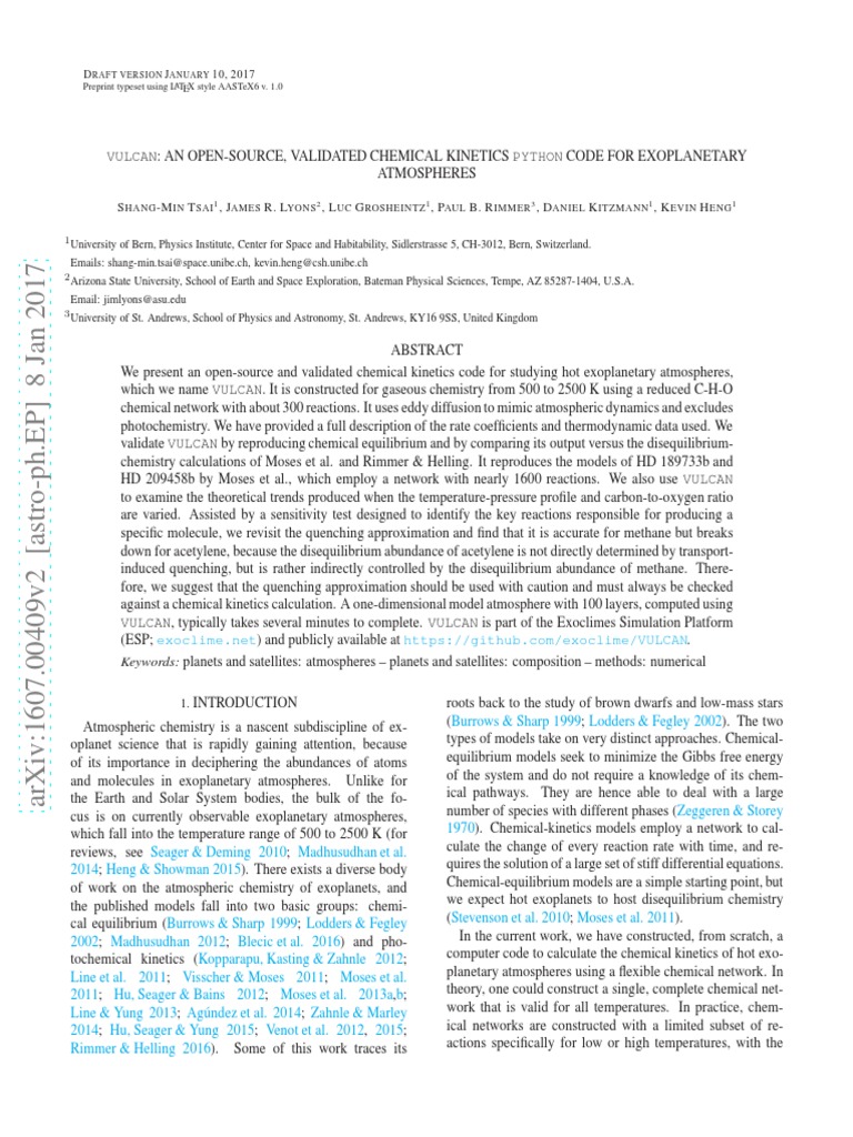 Benchmark Vulcan | PDF | Chemical Equilibrium | Diffusion