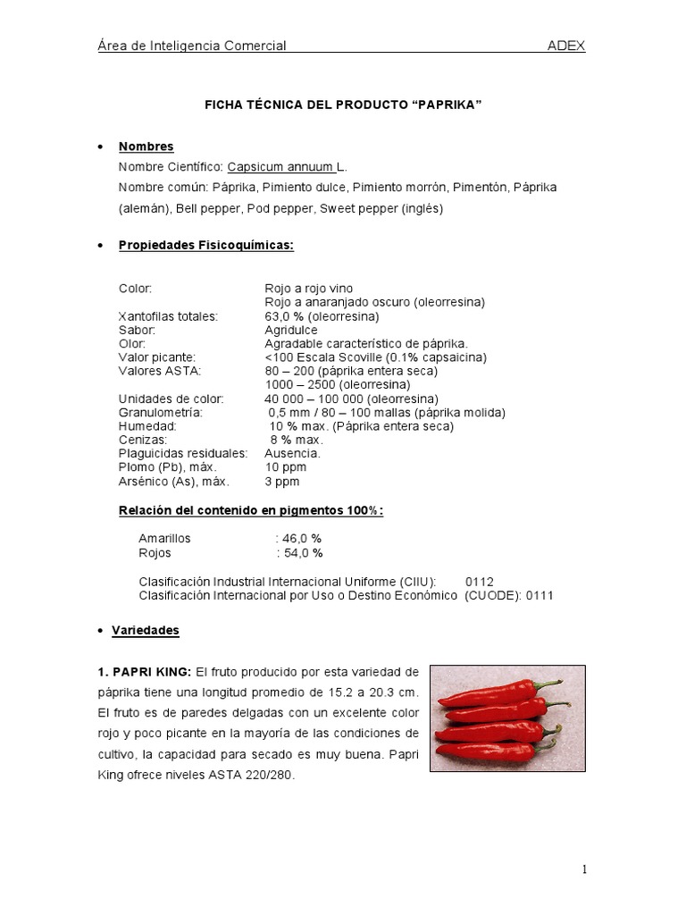 Ficha Técnica de la Paprika | PDF | Pimenton | Ají picante