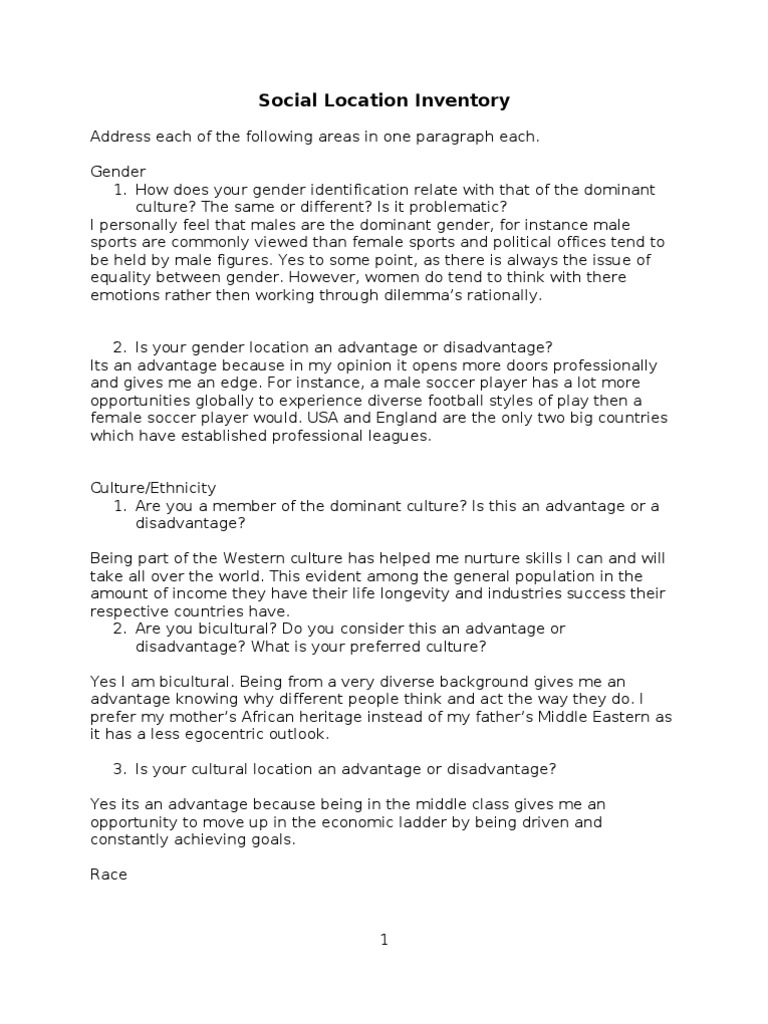 Social Location Inventory | PDF | Gender | Gender Studies