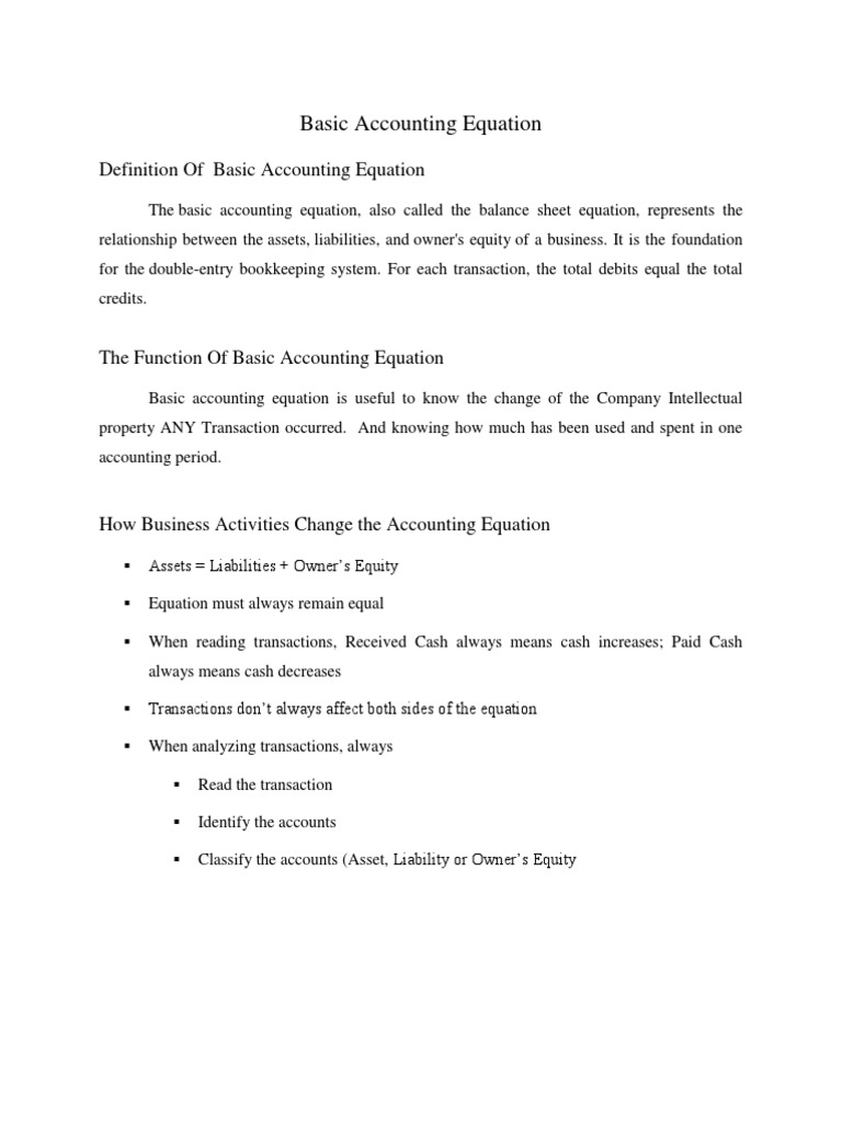Basic Accounting Equation | PDF | Debits And Credits | Liability ...