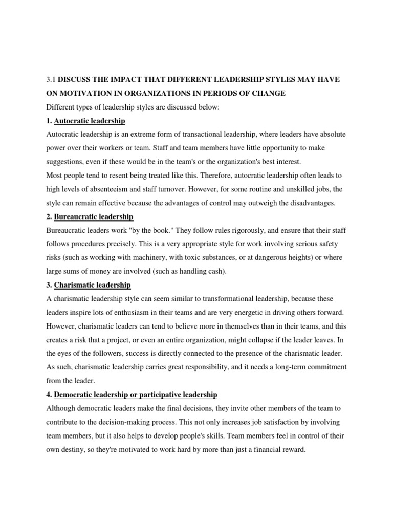 Leadership Styles Assignment | PDF | Leadership | Motivation