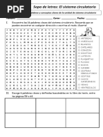Sopa de letras: Sistema Circulatorio | PDF