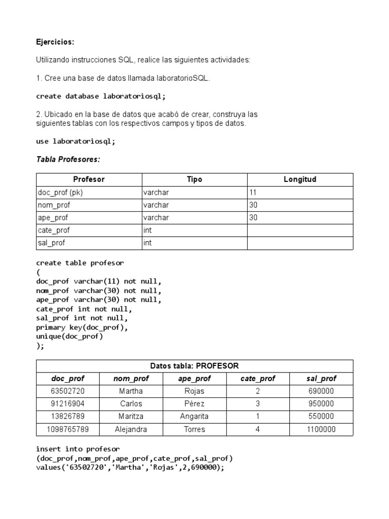 Solucion Laboratorio SQL PDF | PDF | Tabla (base de datos) | SQL