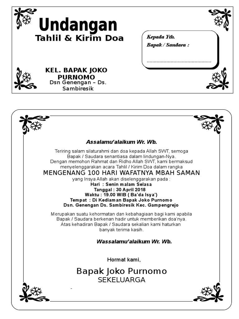 Undangan Tahlil A4 Siap Cetak (Bisa Di Edit) | PDF