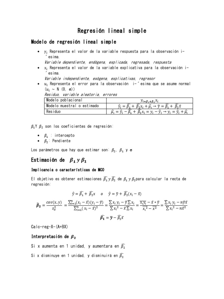 Regresión Lineal Simple Formulario | Descargar gratis PDF | Matemáticas Aplicadas | Método ...