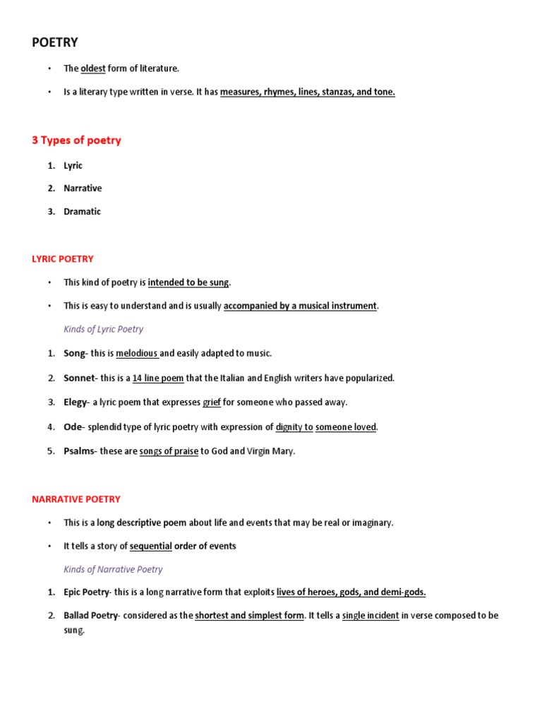 Poetry Handout | PDF | Lyric Poetry | Poetry
