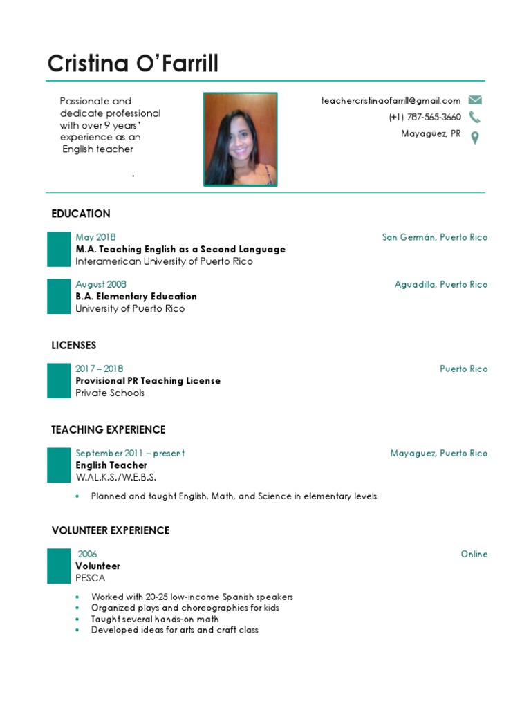 Experienced English Teacher Profile | PDF