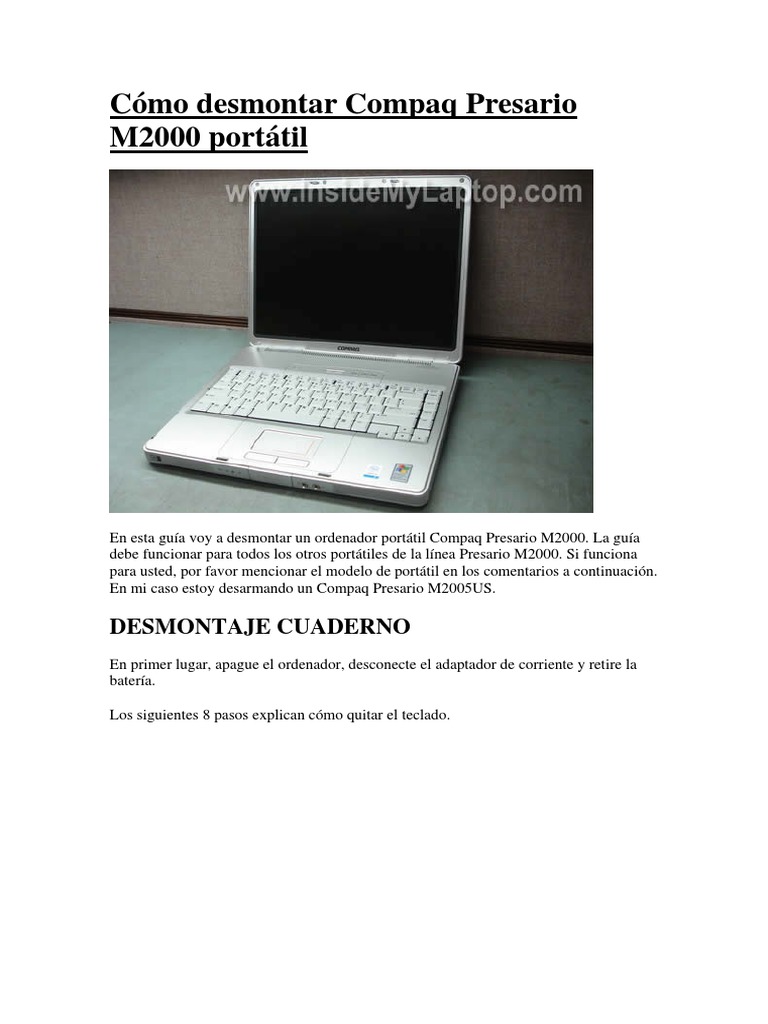 Cómo Desmontar Compaq Presario M2000 Portátil | PDF | Ordenador ...